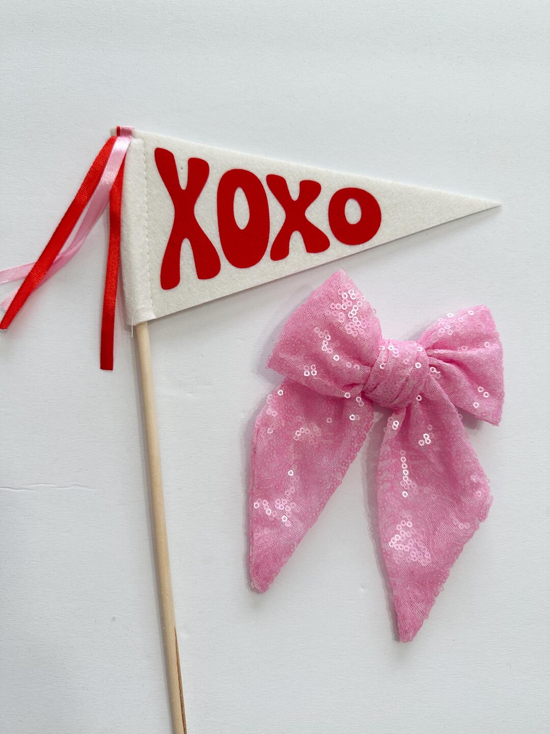 Light Pink Valentine’s Day Sequin Bows, Long Tail Hair Bow on Clip ...