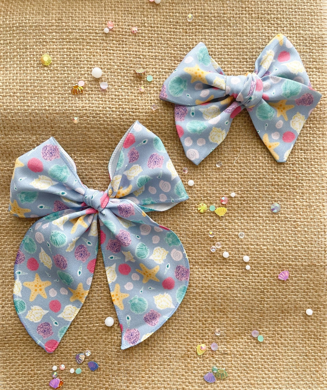 Shells by the Shore Handtied Bows, Mermaid Shells Pinwheel Bow on Nylon ...