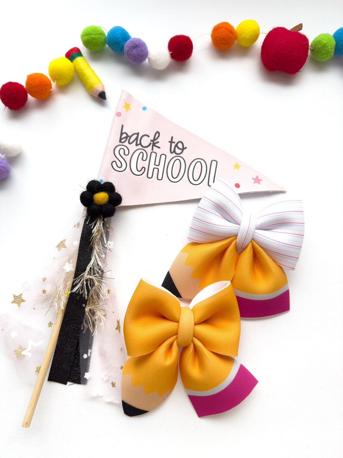 Back to School Bows, Pencil Bows, Fabric Bow Clips, Hair Bows for First ...