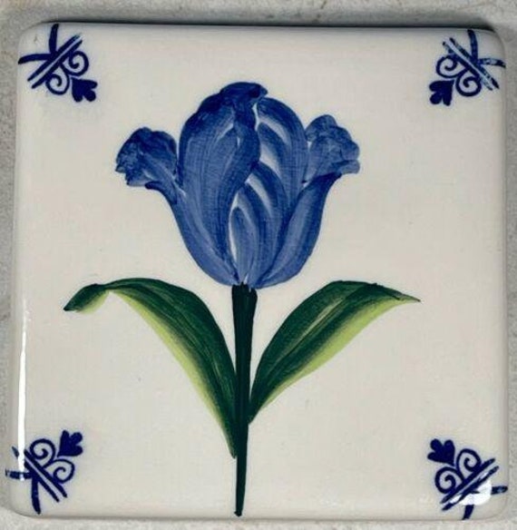 HEINEN DELFTS BLAUW Delfts Blue Tulip 4x4 Hand Painted - Etsy
