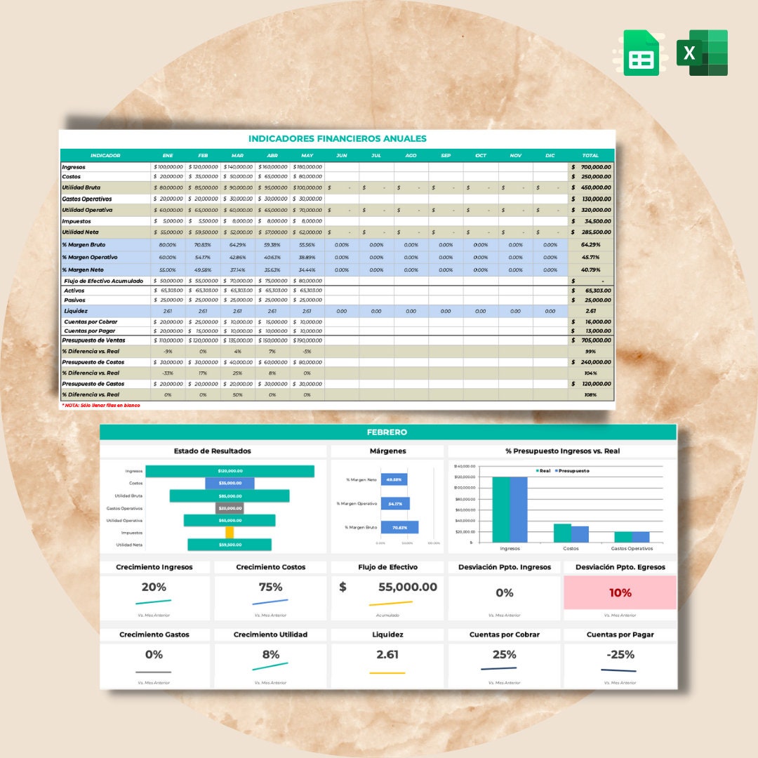 Tablero de Control Financiero Plantilla de Excel / Panel | Etsy