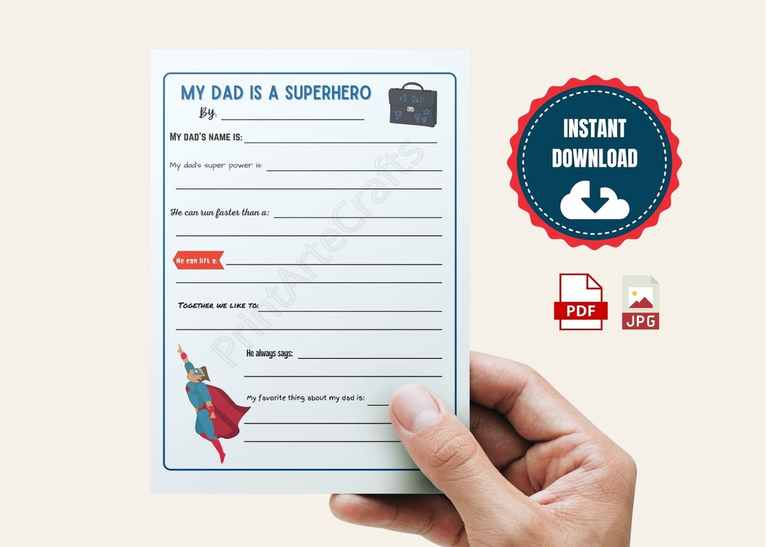PRINTABLE "my Dad is a Super Hero" List Fill in - Funny Fathers Day ...