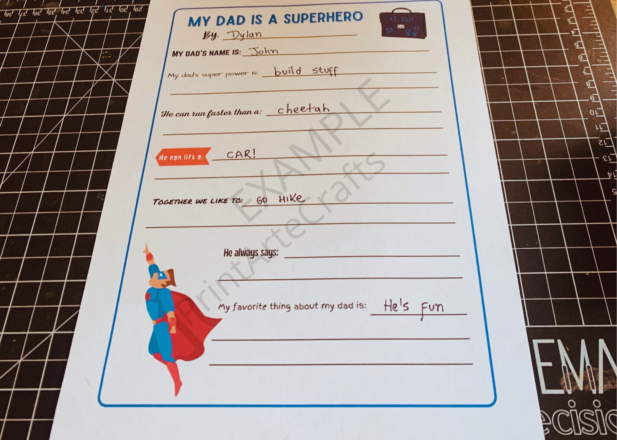 PRINTABLE "my Dad is a Super Hero" List Fill in - Funny Fathers Day ...