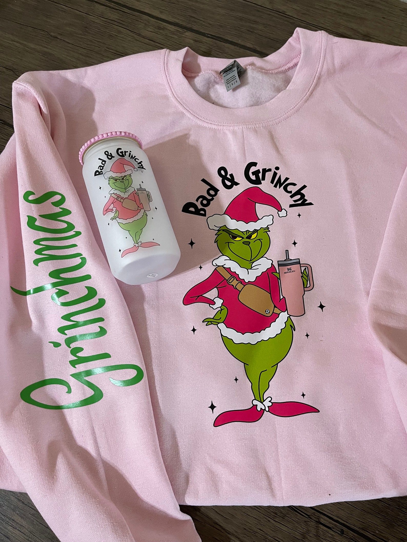 Bad & Grinchy Christmas Set Grinch Sweatergrinch Glass - Etsy