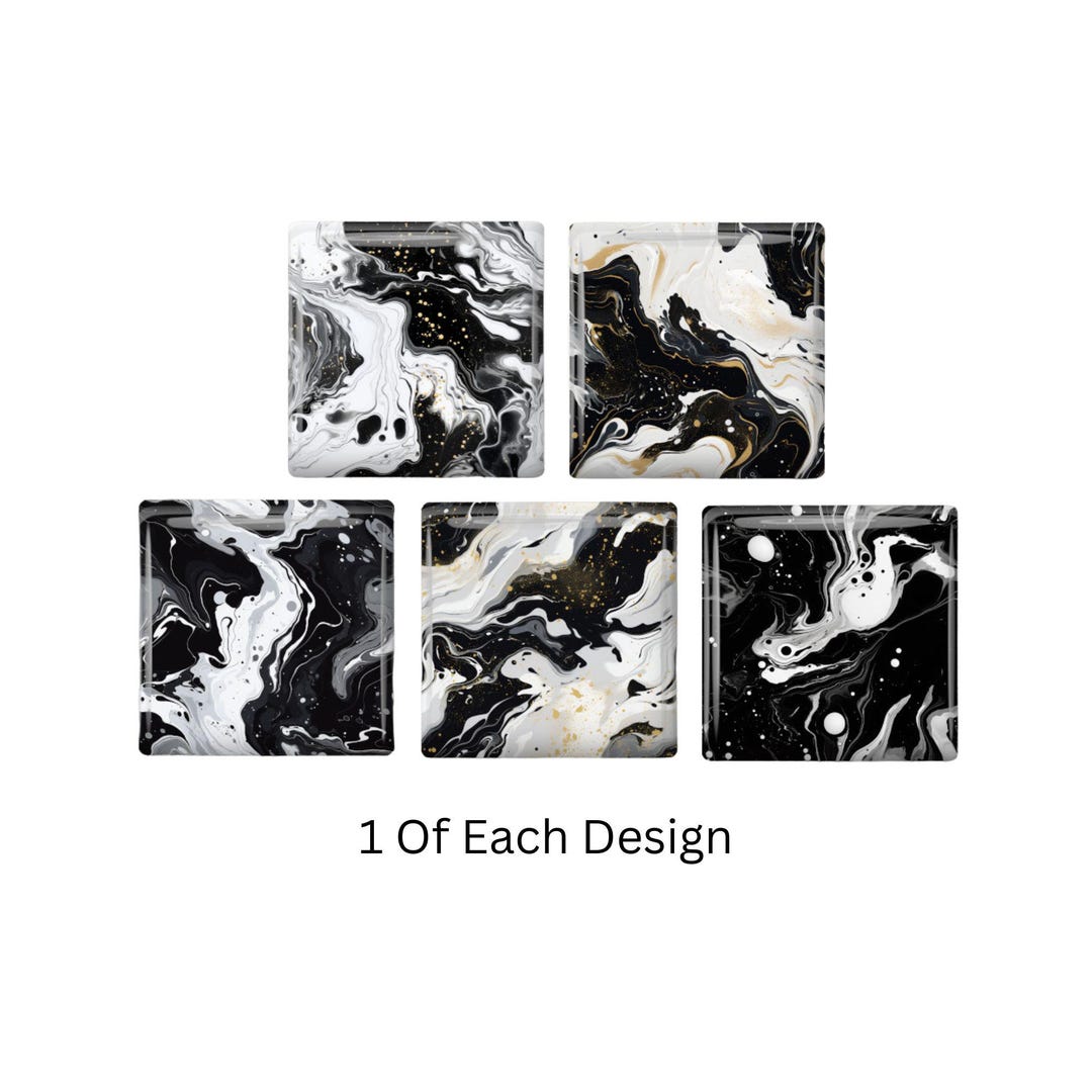 Black and White Square Glass Magnets: Multicoloured Gold Fridge Decor ...