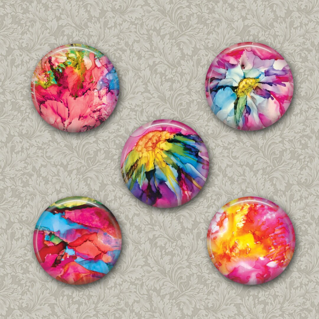 5x Multi-coloured Pink Abstract Glass Fridge Magnets, Glass Magnets ...