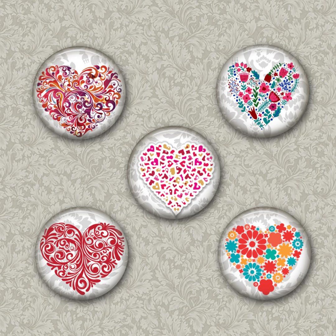 5x Multi-coloured Rainbow Heart Glass Fridge Magnets, Glass Magnets ...