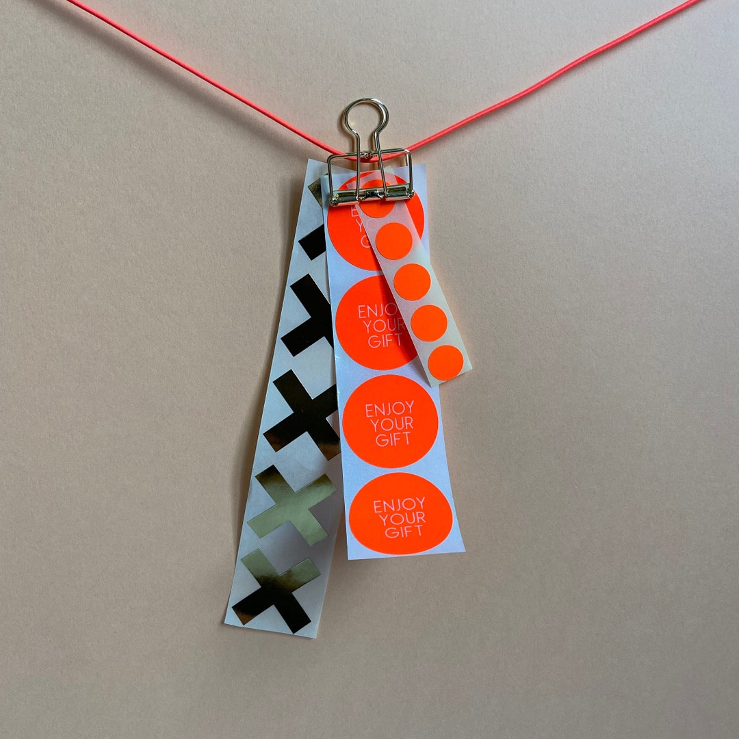 Aufkleber Set VI, 10 x „Enjoy your gift“ neon orange & 10 x „Cross ...