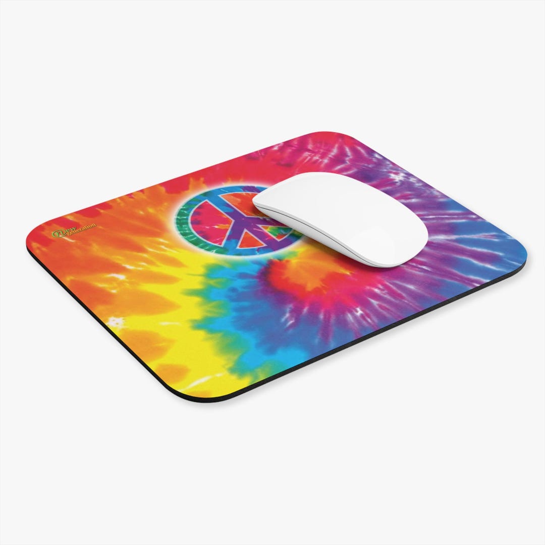 New Generation -tie-dye Peace Sign Mouse Pad, Colorful Desk Accessory ...