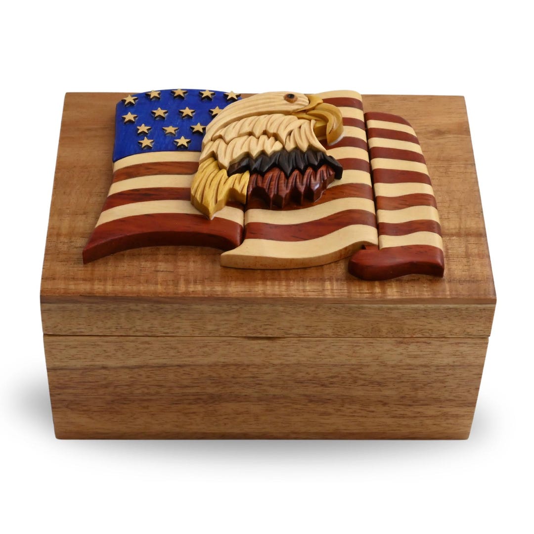 Handmade Wooden Box With American Flag and Eagle – Perfect Eagle Gifts ...