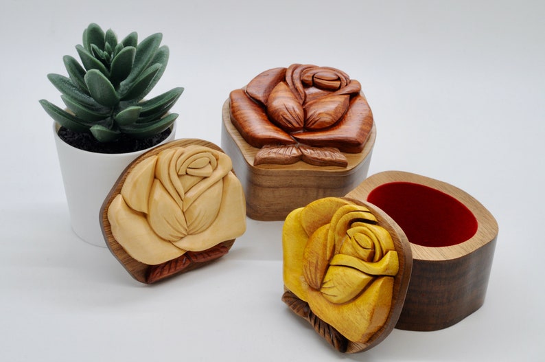 Rose Wooden Ring Box Handmade Proposal Ring Box Rose - Etsy