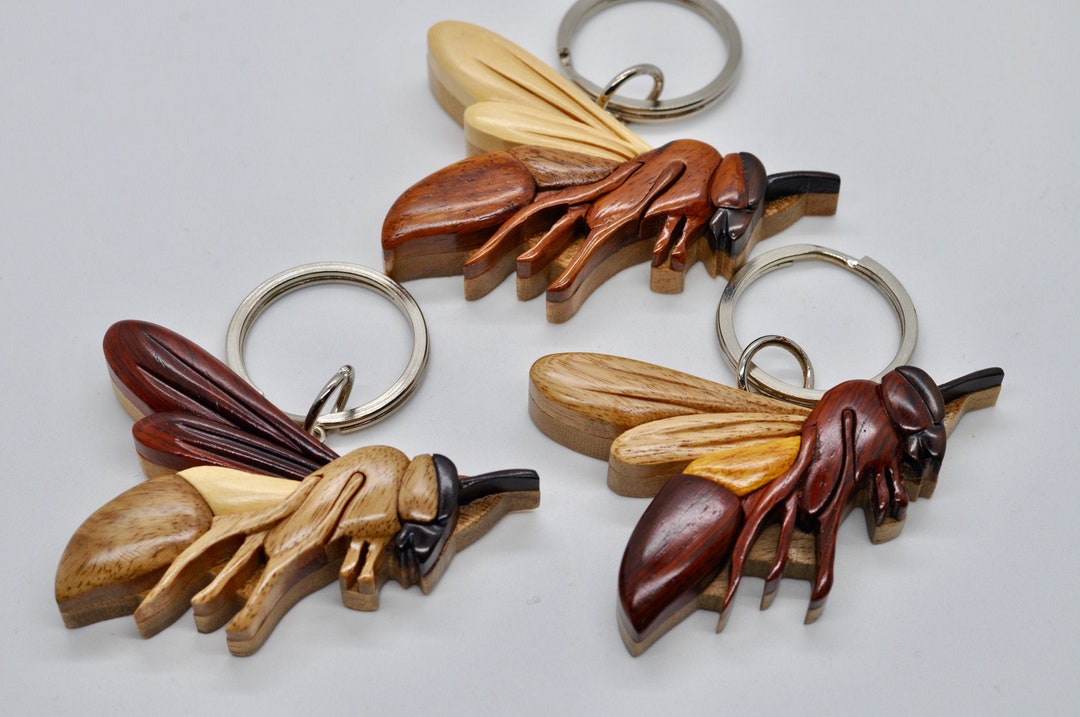 Wasp Keychain - Handmade Wooden Keychain - Wooden Wasp Keychain ...