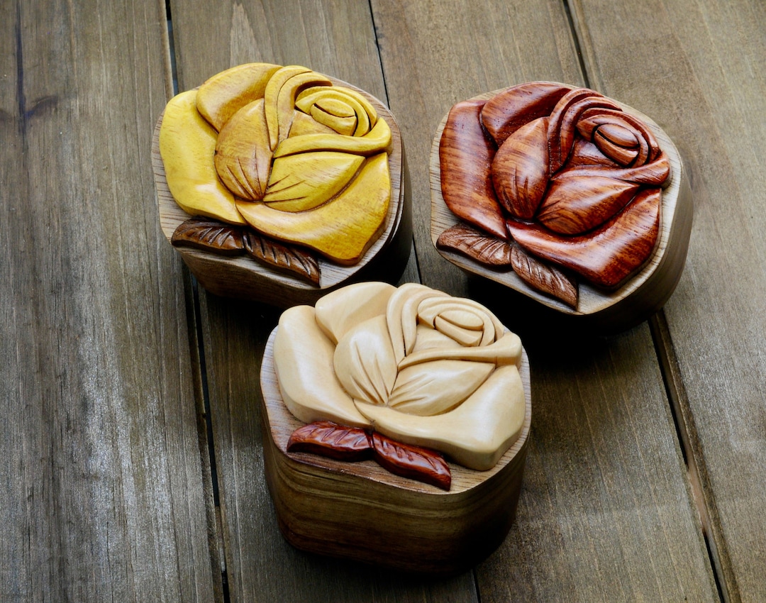 Rose Wooden Ring Box | Handmade Proposal Ring Box | Rose Wooden Jewelry ...