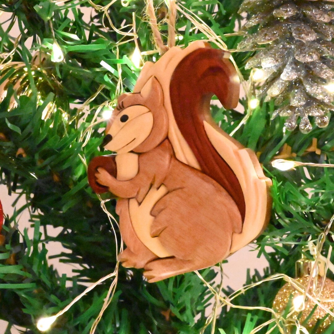 Squirrel Handmade Wooden Fridge Magnet & Christmas Ornament - Wooden ...