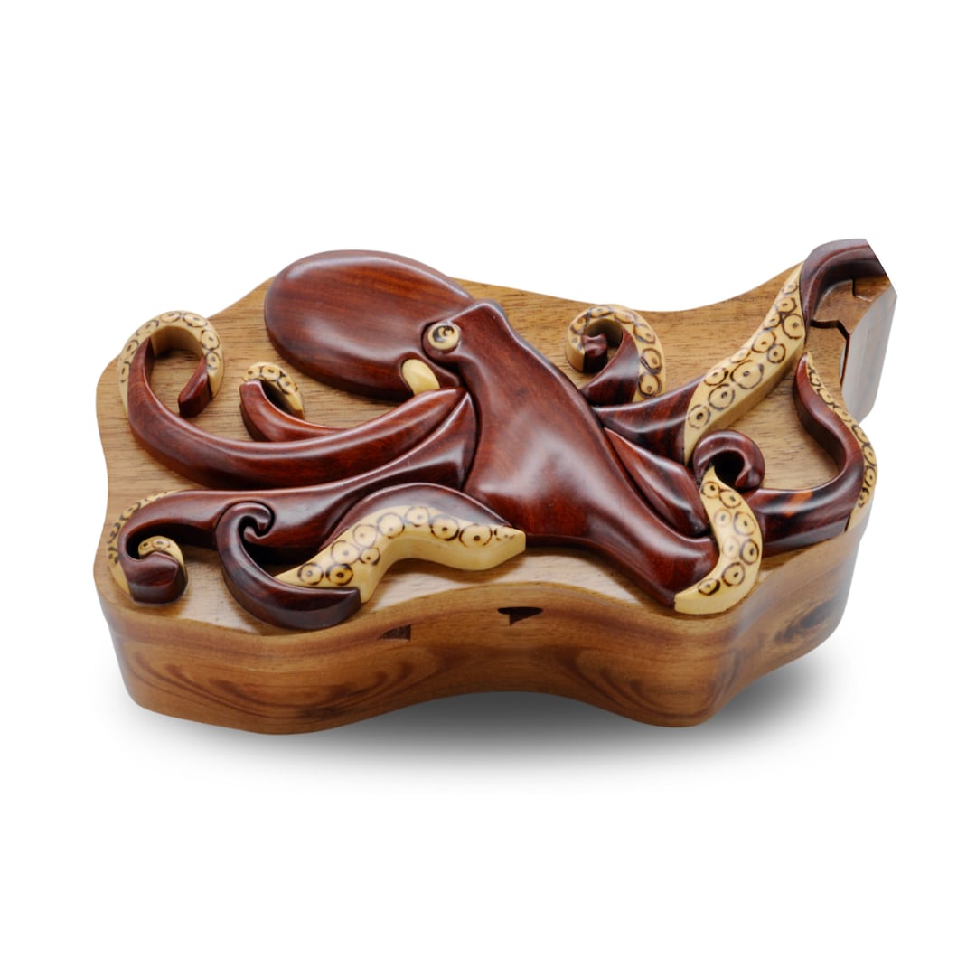 Octopus Lover Gift Handmade Wood Puzzle Box Unique Jewelry Box for Her ...