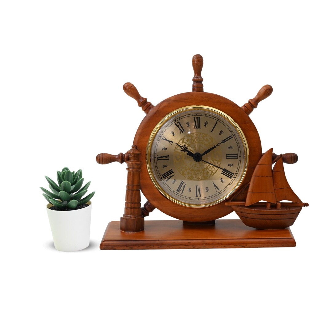 Sailboat Clock Wooden Ship Wheel Gift for Him Sailor Gift Idea for Boat ...