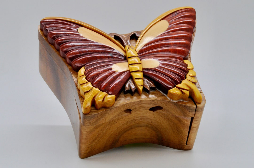 Butterfly Wooden Puzzle Box - Wooden Butterfly Puzzle Box - Handmade ...