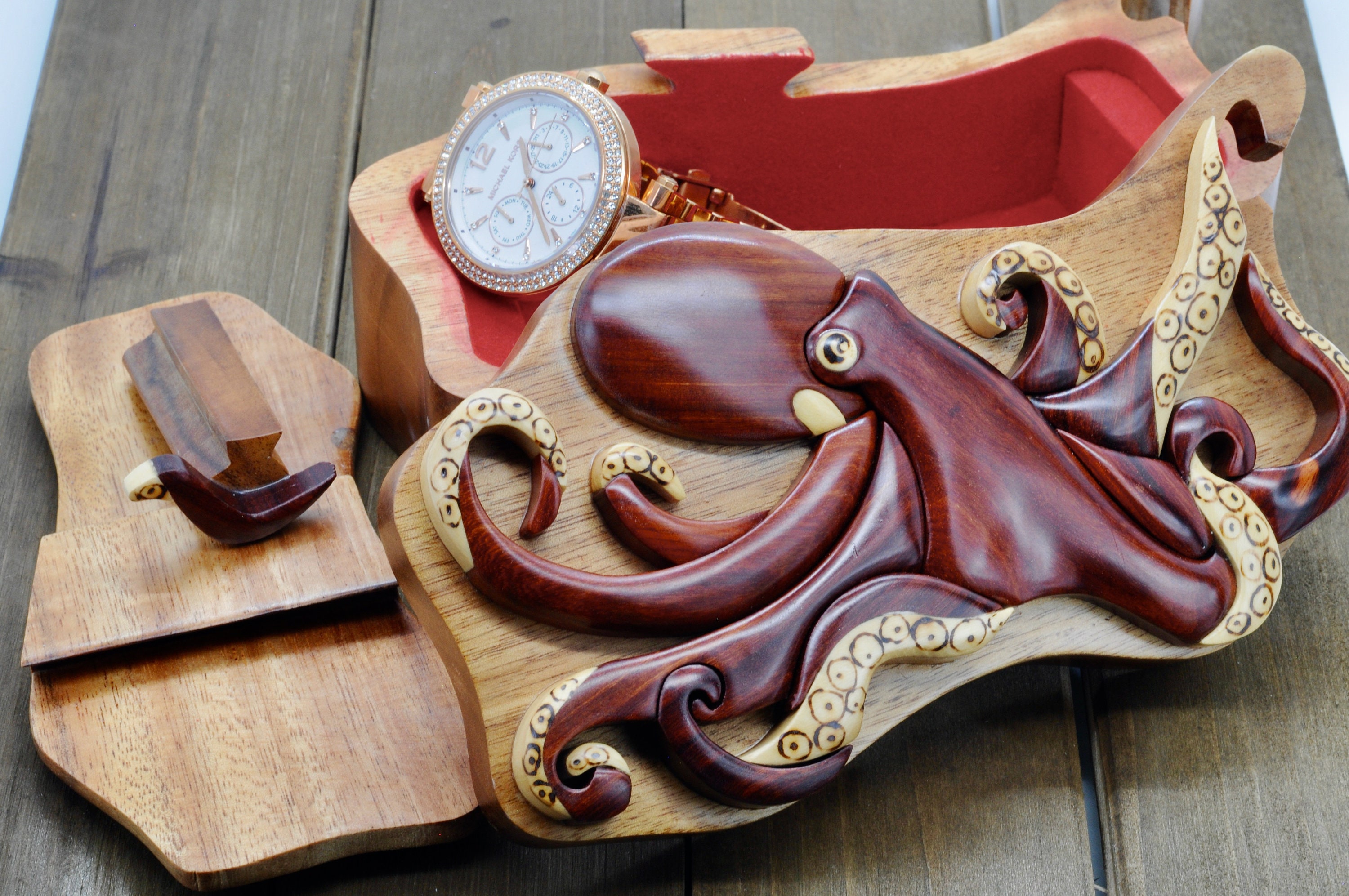 Octopus Lover Gift Handmade Wood Puzzle Box Unique Jewelry Box for Her ...