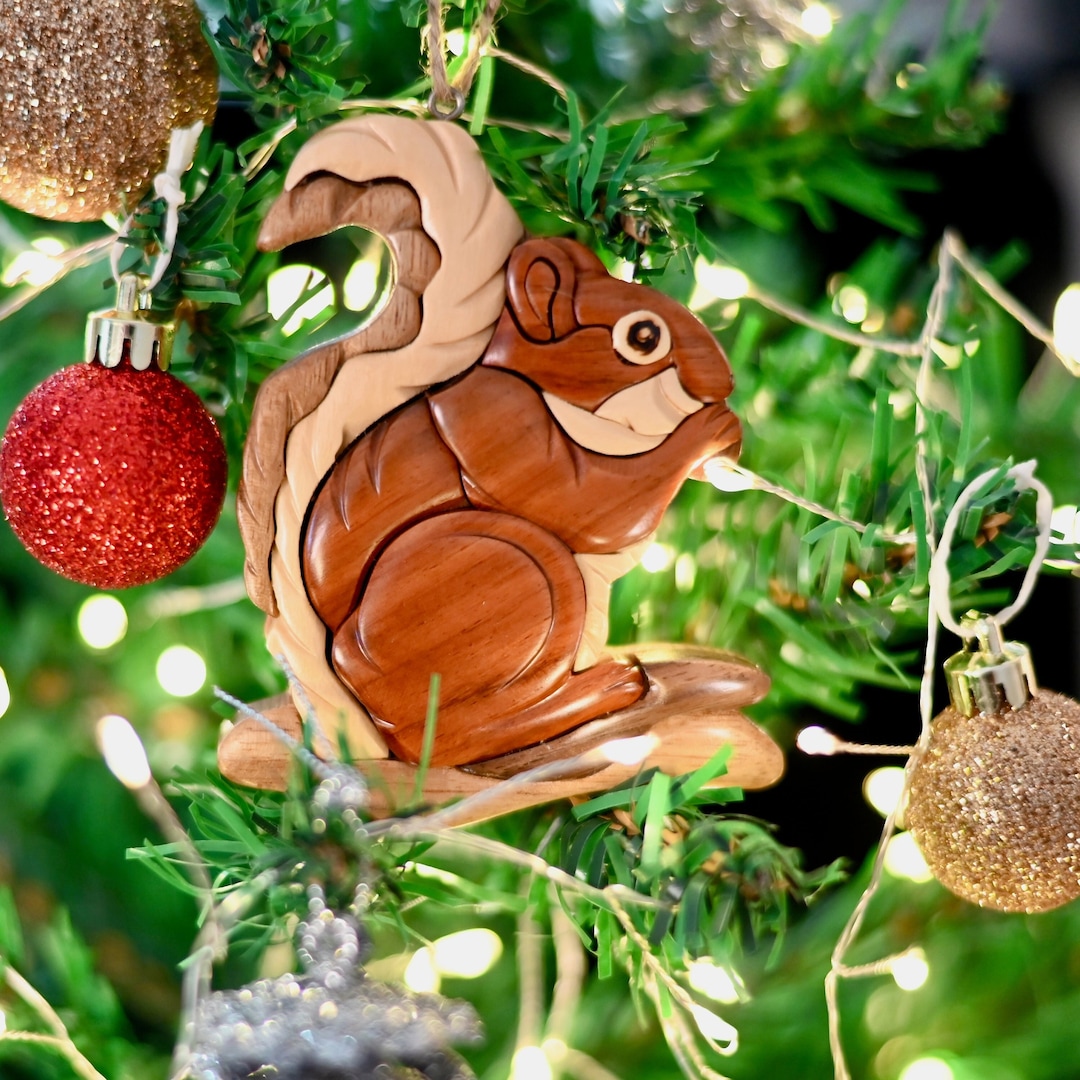 Squirrel Handmade Wooden Fridge Magnet & Christmas Ornament - Wooden ...
