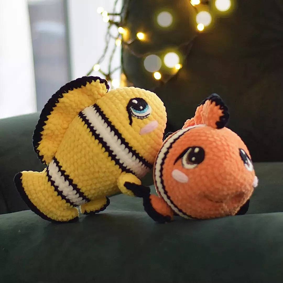Handmade Cuddly Toy Crocheted Fish, Clownfish in Yellow and Orange Toy ...