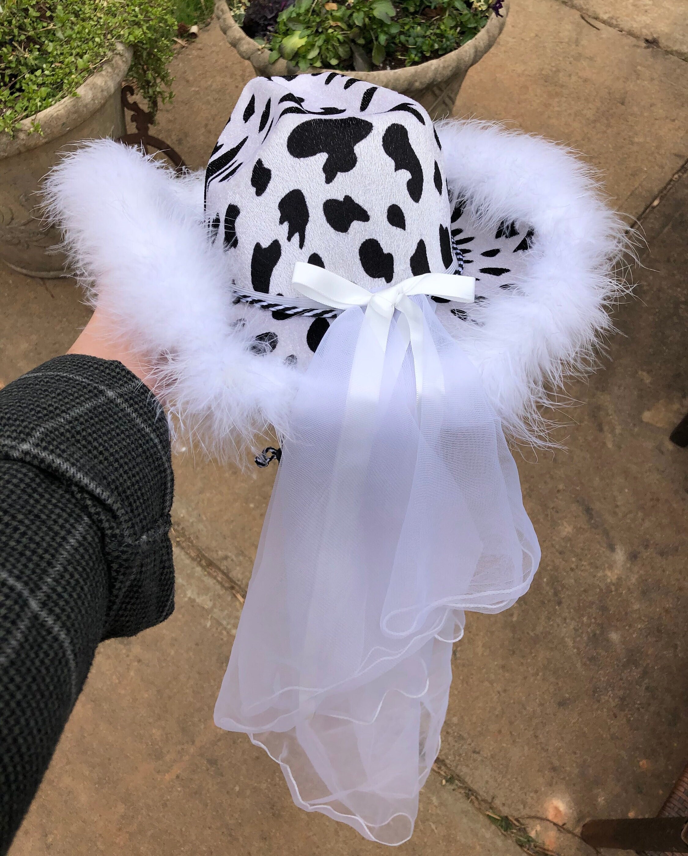 Cow Print Bride Cowgirl Hat With Veil - Etsy