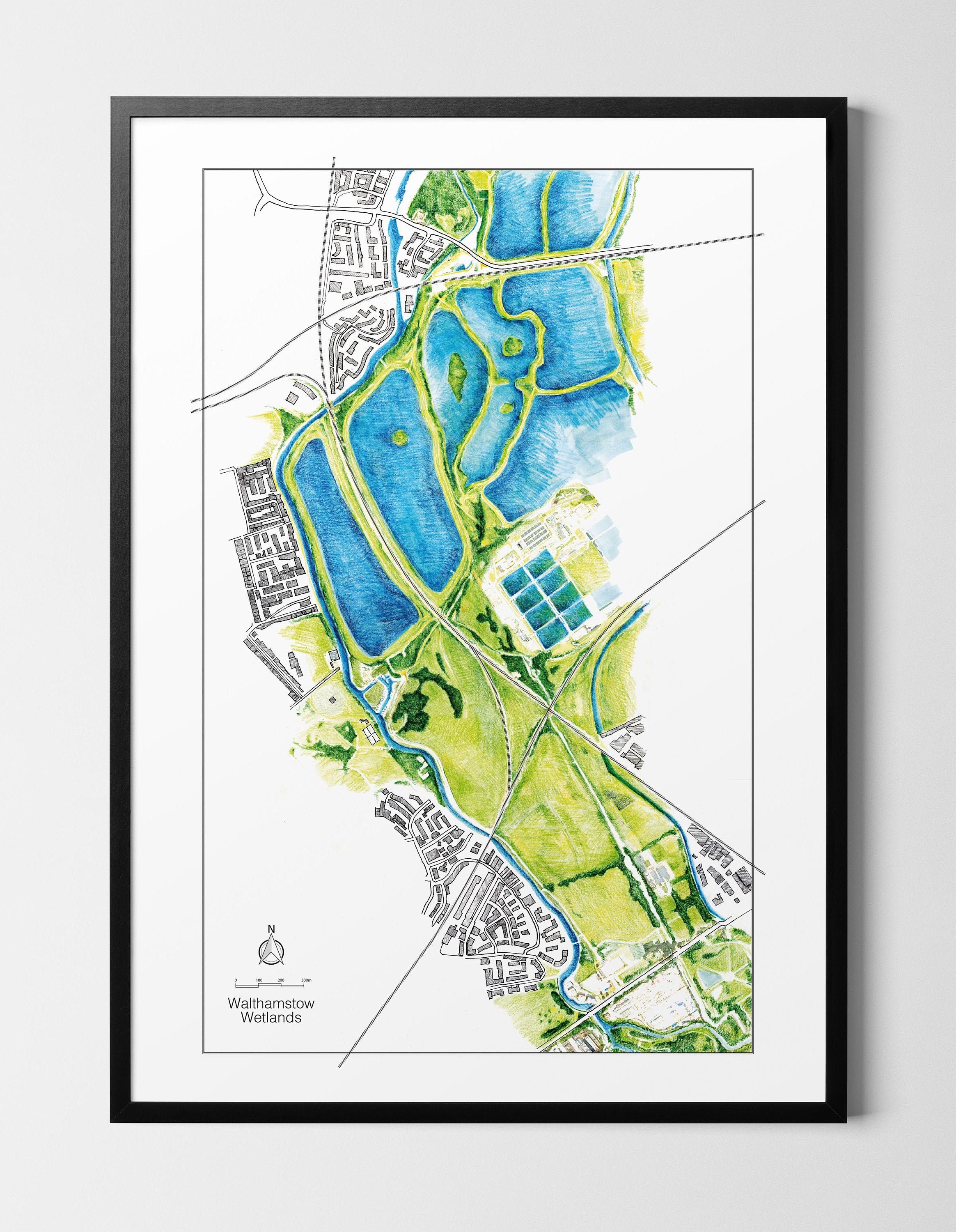 Handmade Map of the Walthamstow Wetlands, North-east London, A4 or A3 ...
