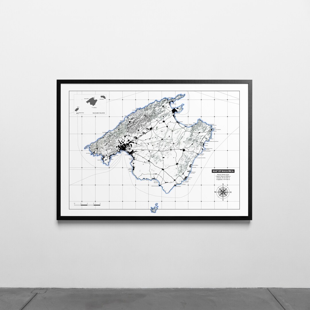 Mallorca Island Map, Handmade Map, Balearic Islands A4 or A3 - Etsy