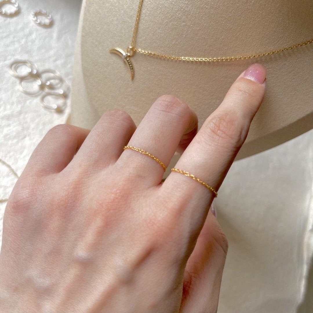Dainty Chain Ring 14K Gold Filled Soft Ring Extra Thin Chain - Etsy UK
