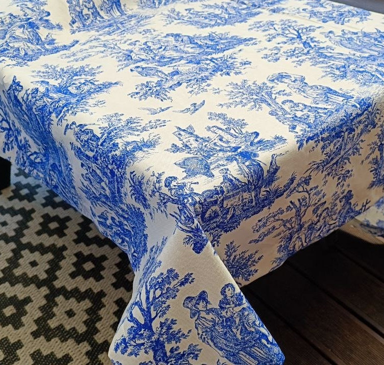 Waterproof Cotton Tablecloth With Romantic Toile De Jouy Print, Easy ...
