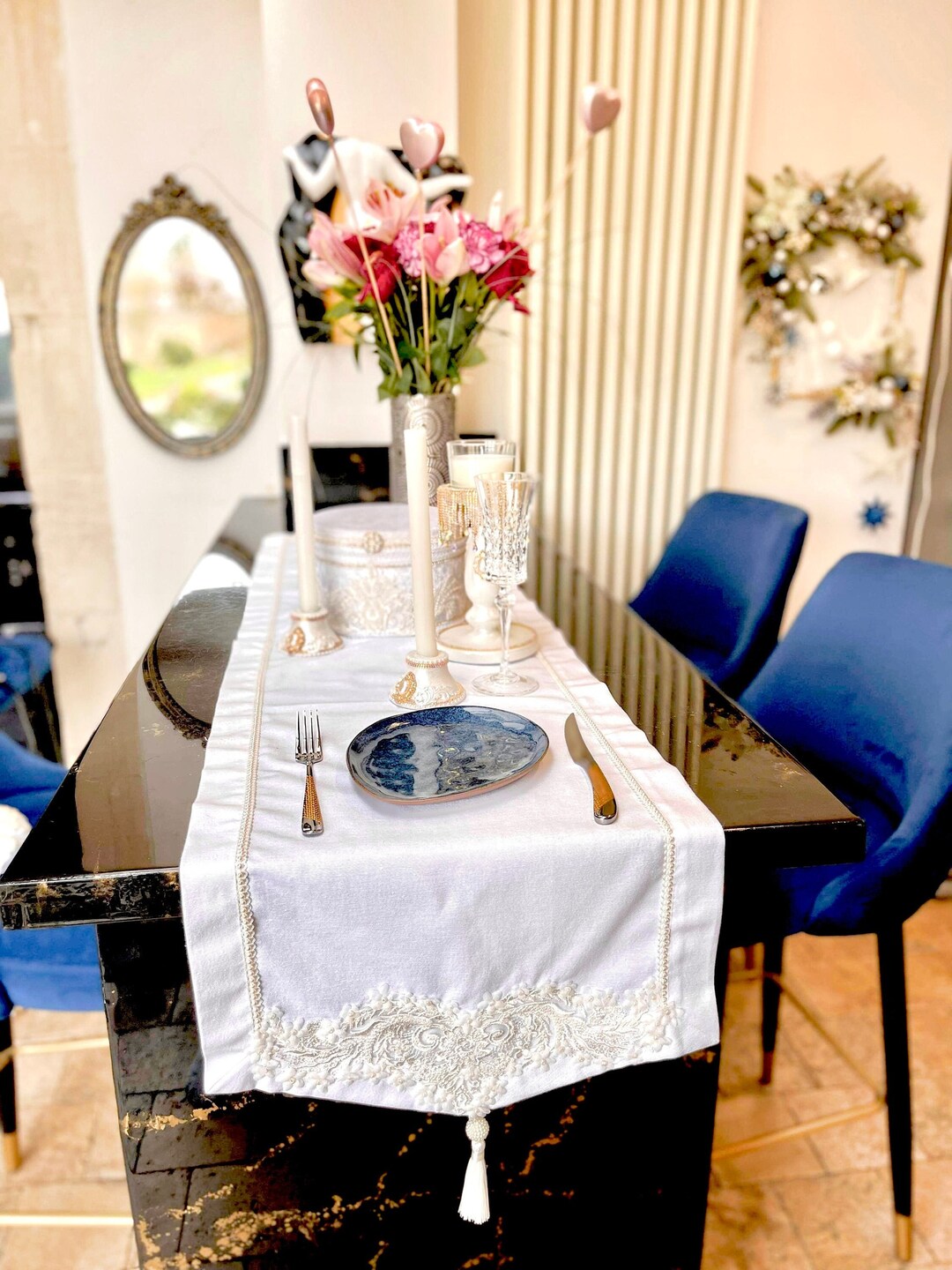 Decorative Table Runner White Table Runner Wedding Table Runner White ...