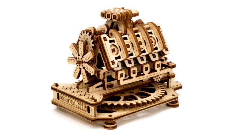 Puzzle 3D "v8 Engine" Model Building Kits for Adults - Wooden Model ...