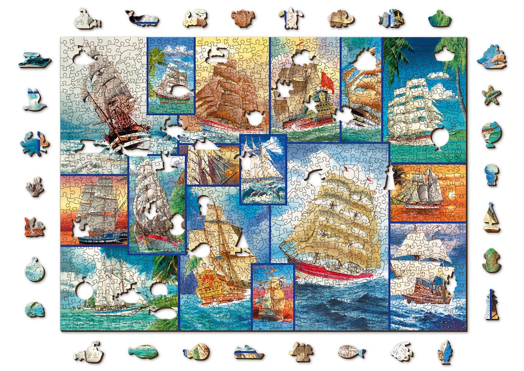 Wooden Jigsaw Puzzle "sailing Ships" 200, 500, 1000 Pcs Adults Kids ...