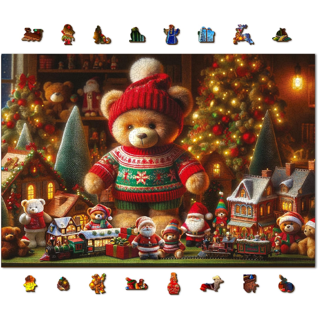 WOODEN.CITY Wooden Christmas Puzzles 1000 Piece -xmas Teddy Bear ...
