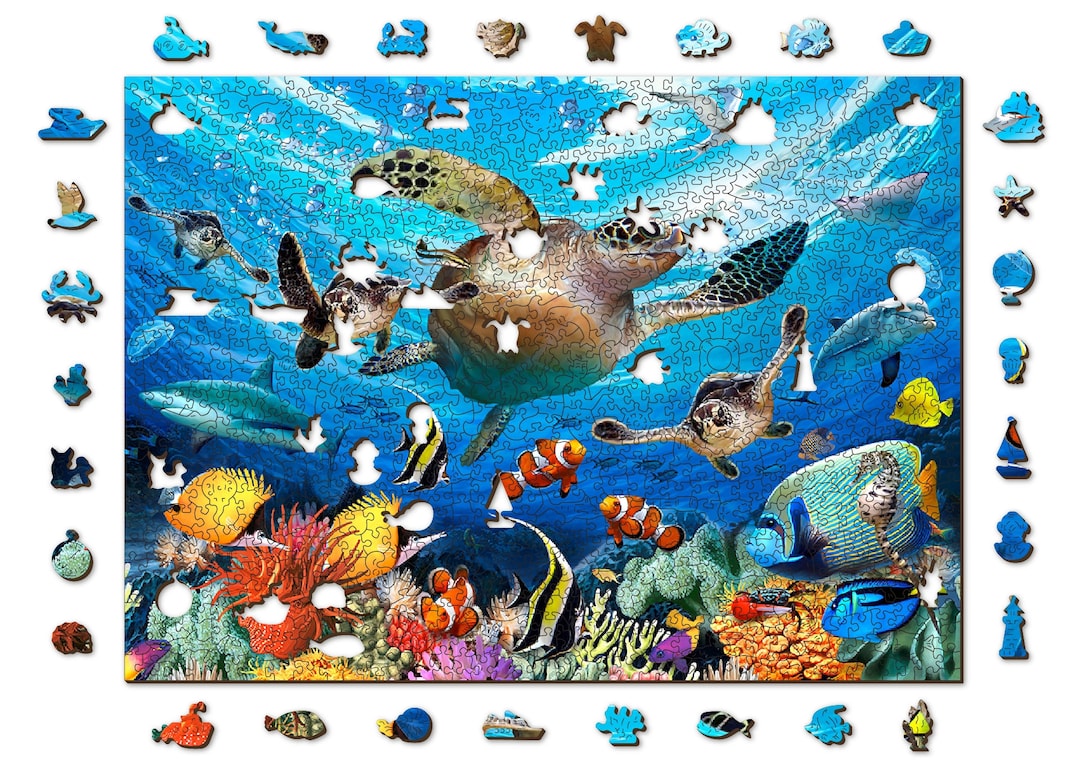 Wooden Jigsaw Puzzle "ocean Life" 200, 500, 750, 1000 Pcs Colorful Fish ...