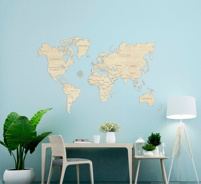 Wooden World Map in Wall Decor by WOODEN.CITY | Gift Map of the World ...