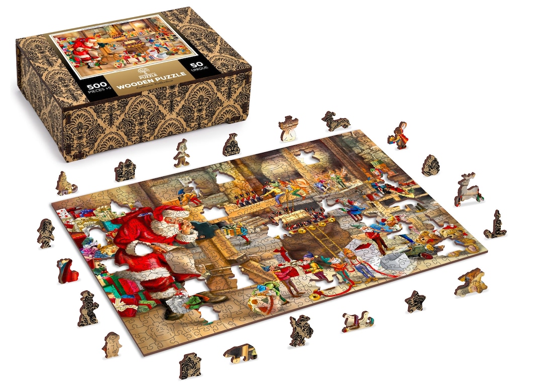 Wooden Jigsaw Puzzle santas Workshop 500 5 Pcs Christmas Kids Adults ...