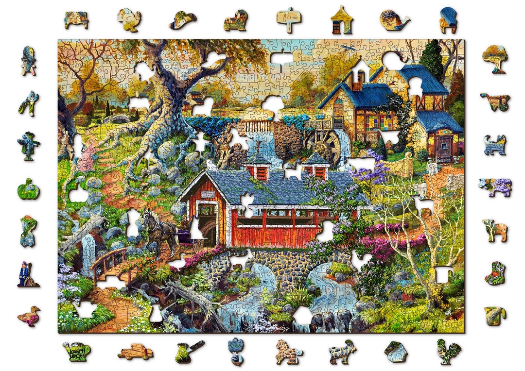 Wooden Jigsaw Puzzle "countryside Bridges" 200, 500, 1000 Pcs Beautiful ...