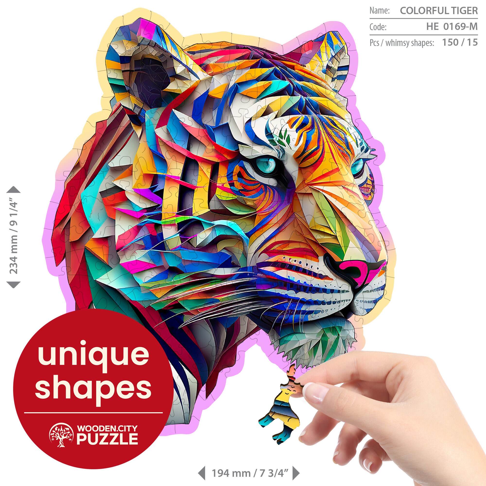 Wooden Puzzle Colorful Tiger 150 Pieces - Unique Unusual Jigsaw Puzzles ...
