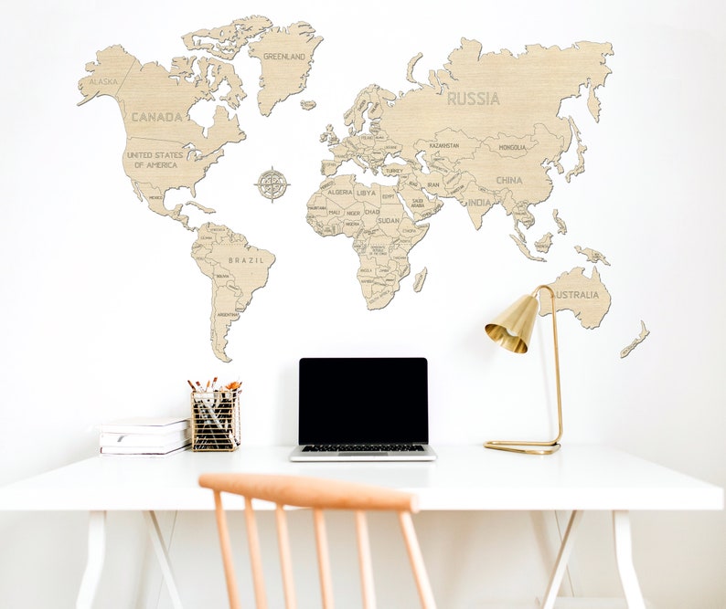 Wooden World Map in Wall Decor by WOODEN.CITY | Gift Map of the World ...