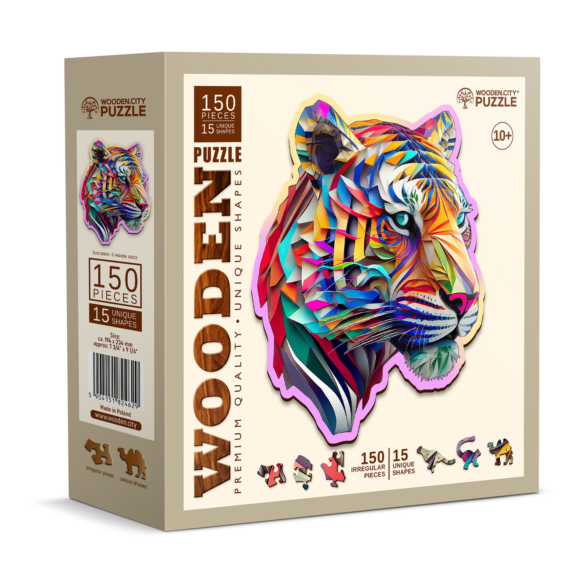 Wooden Puzzle Colorful Tiger 150 Pieces - Unique Unusual Jigsaw Puzzles ...