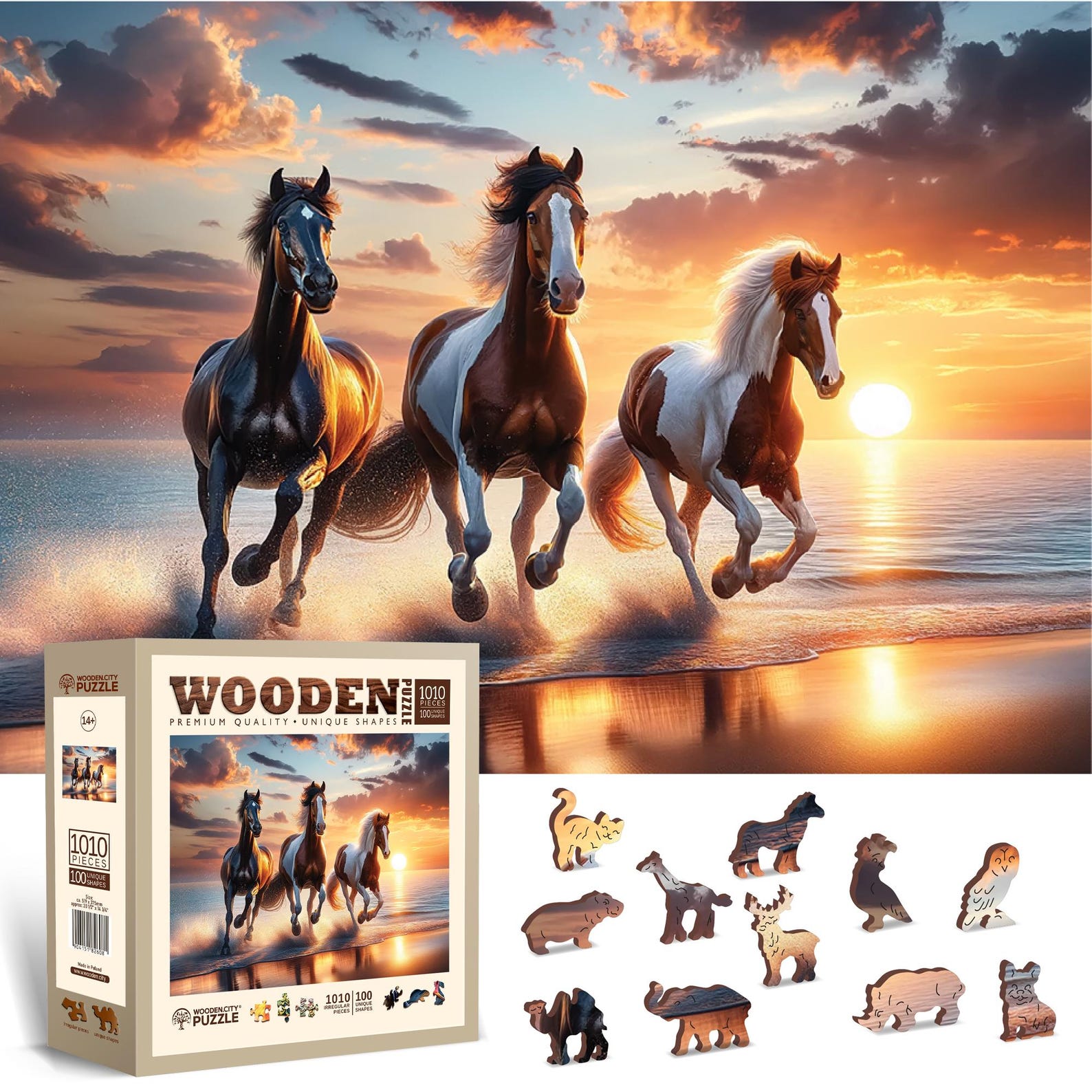 Wooden Puzzle "wild Horses on the Beach" 1000 Pieces - Unique Unusual ...
