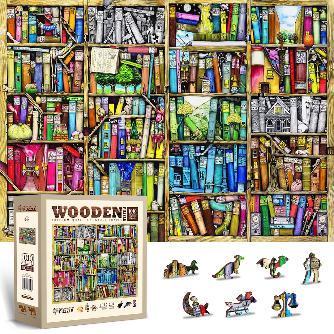 Wooden Puzzle Bookshelf 1000 Pieces - Unique Unusual Jigsaw Puzzles ...