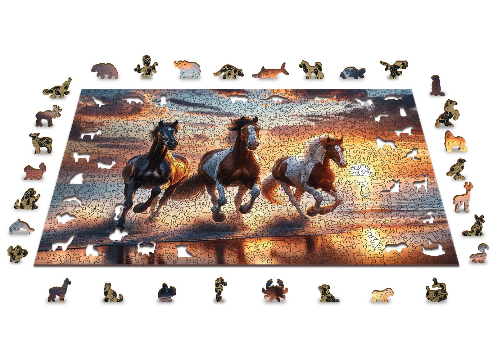 Wooden Puzzle "wild Horses on the Beach" 1000 Pieces - Unique Unusual ...