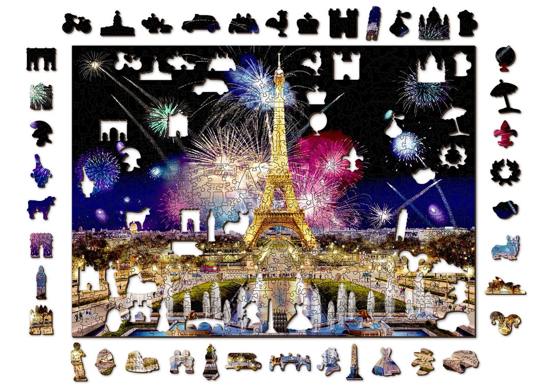 Wooden Jigsaw Puzzle "paris by Night" 500 Pcs Landscape Eiffel Gardens ...