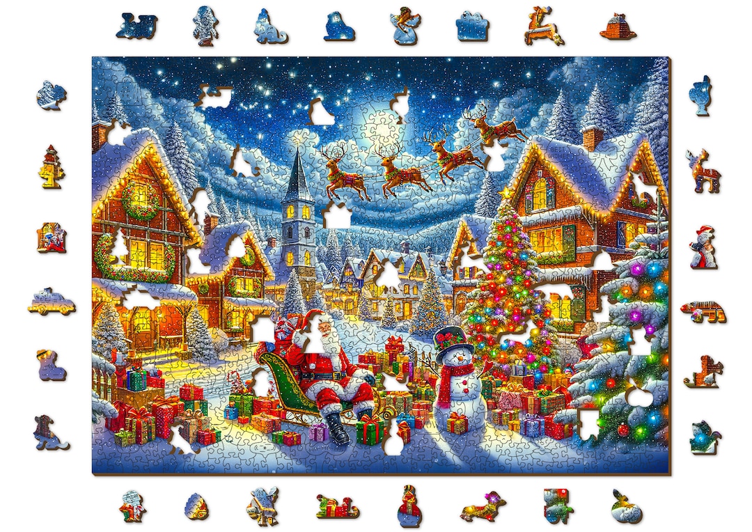 Wooden Christmas Jigsaw Puzzle 1000 Pieces - Santa’s Joyful Journey ...