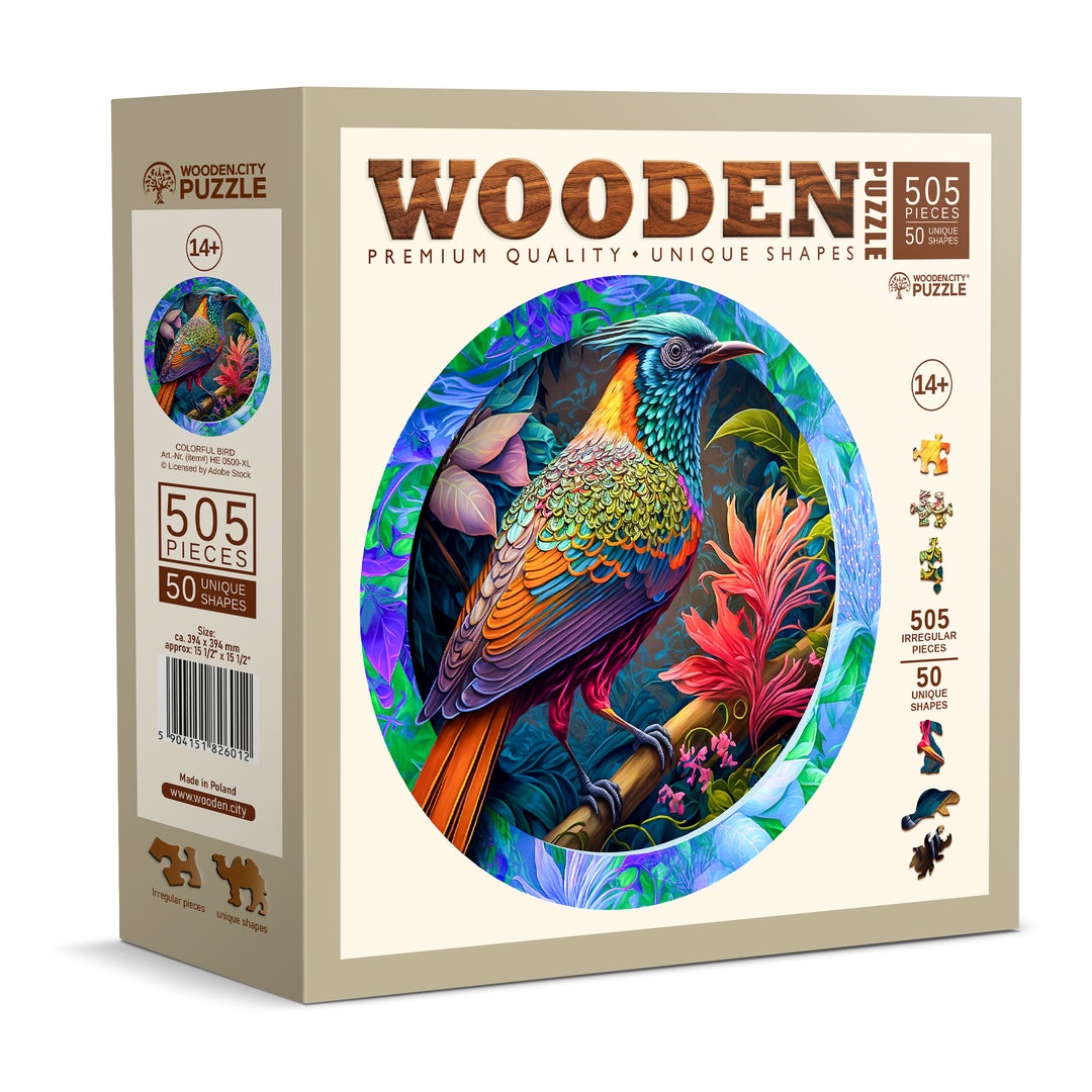 Wooden Puzzle Colorful Bird 500 Pieces - Unique Unusual Jigsaw Puzzles ...