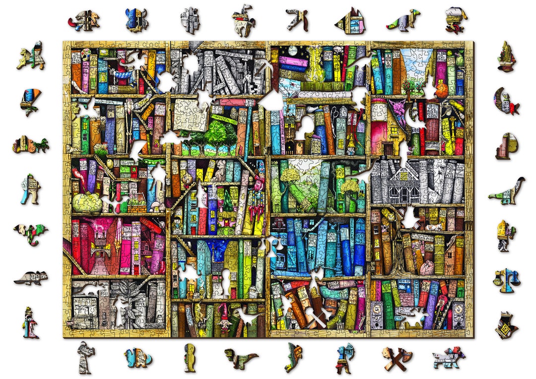 Wooden Puzzle Bookshelf 1000 Pieces - Unique Unusual Jigsaw Puzzles ...