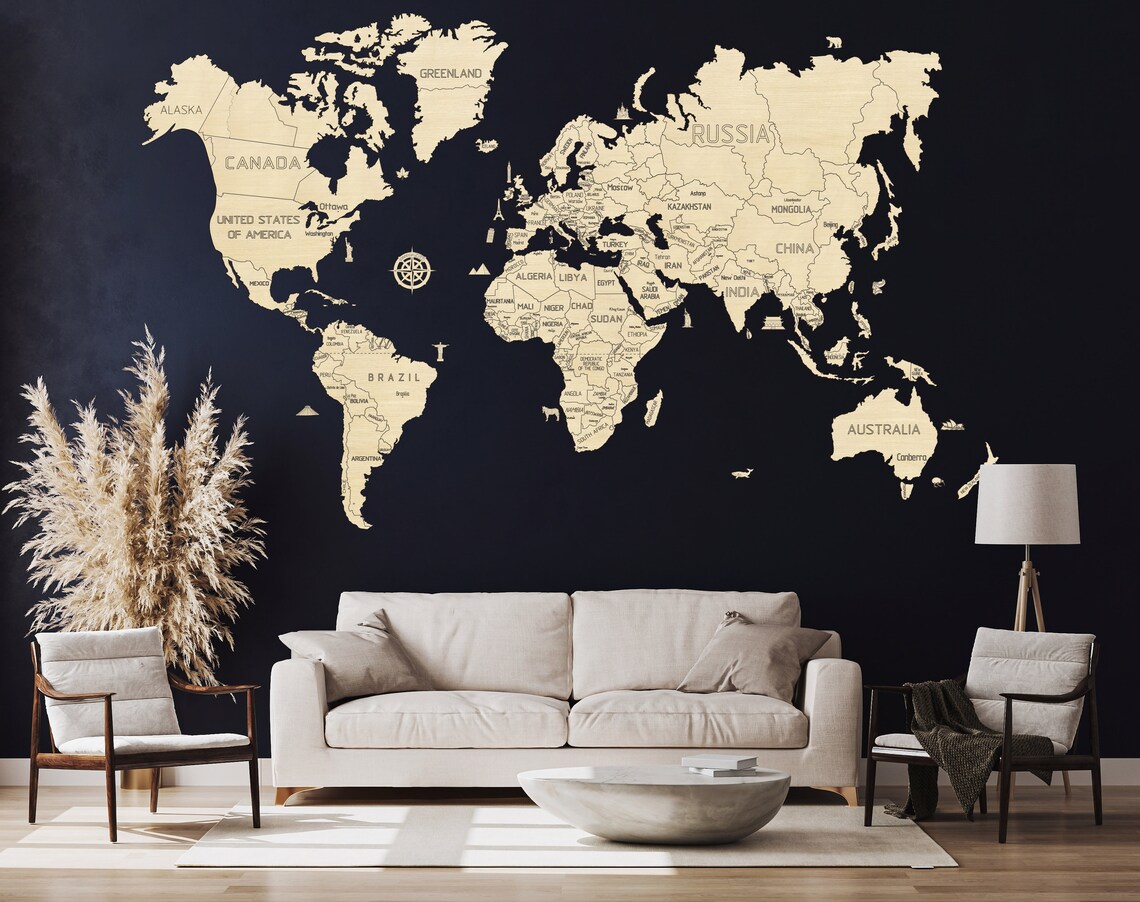Wooden World Map in Wall Decor by WOODEN.CITY | Gift Map of the World ...