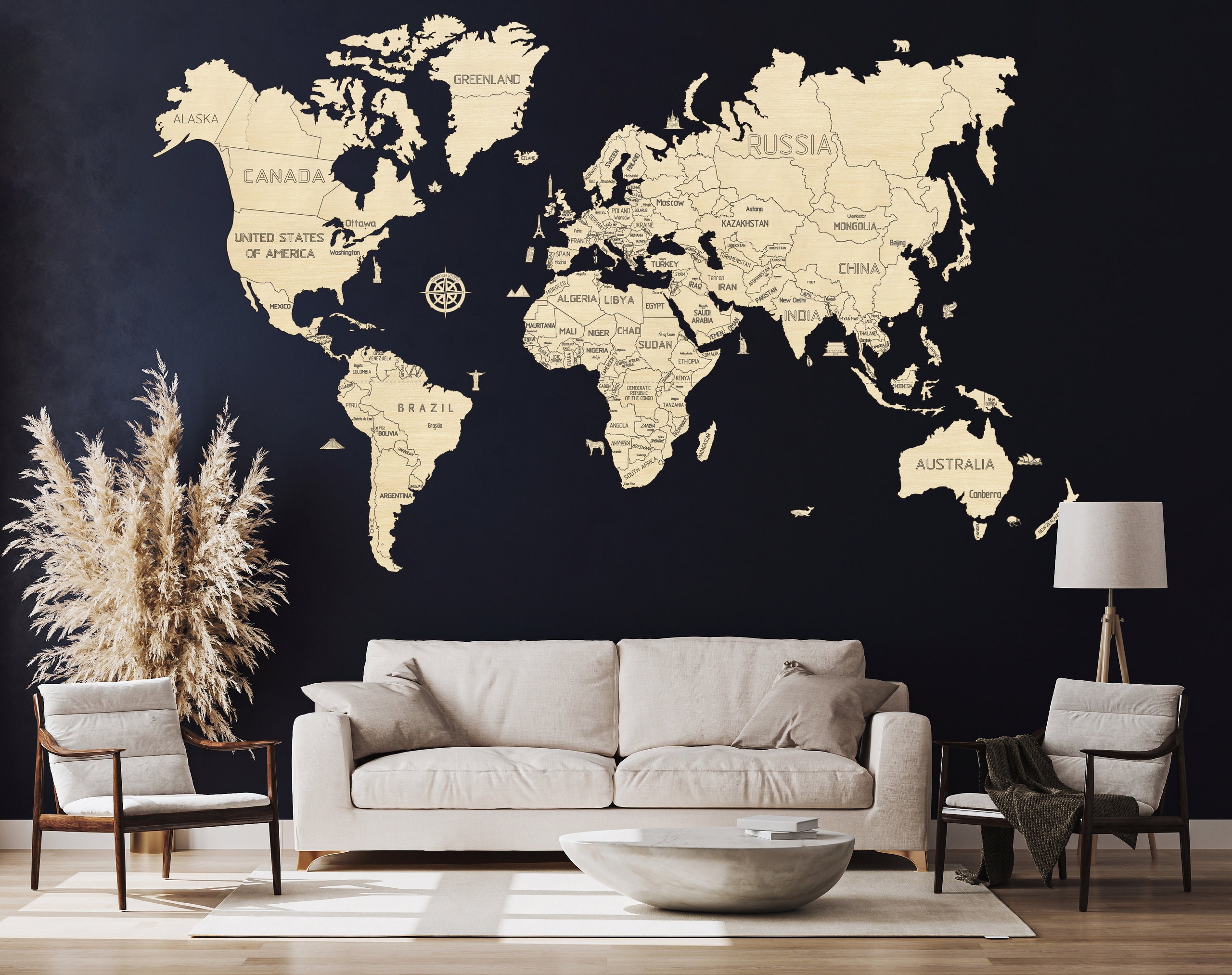 Wooden World Map in Wall Decor by WOODEN.CITY | Gift Map of the World ...