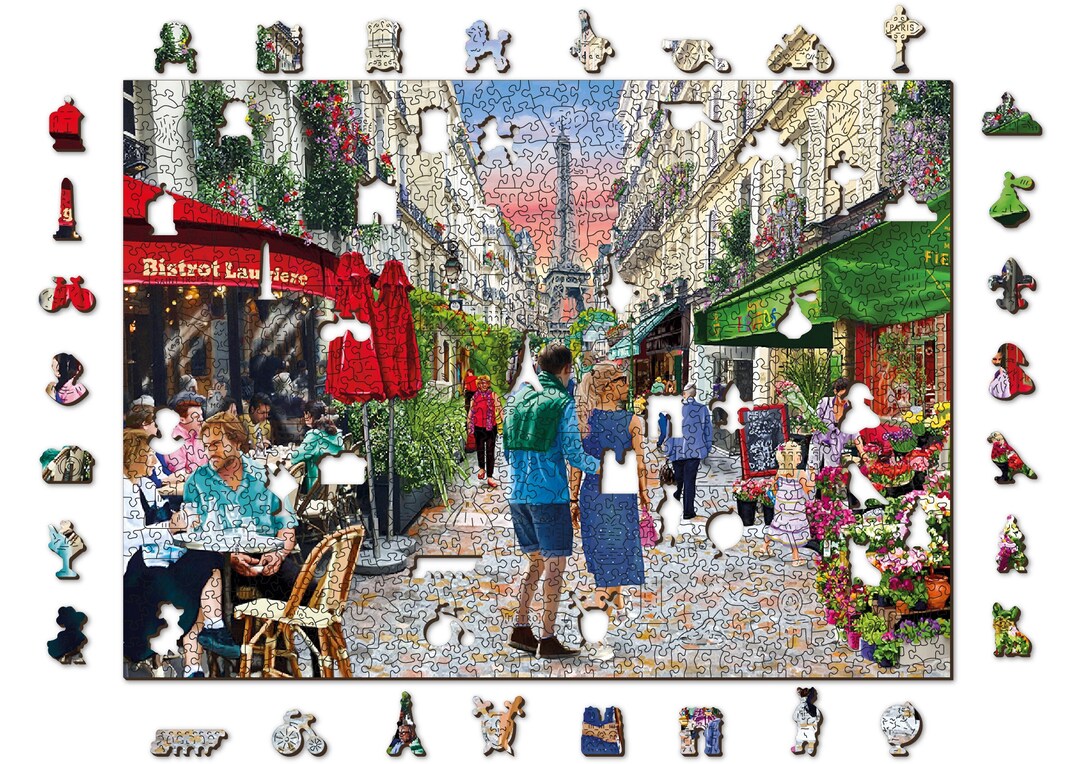 Wooden Jigsaw Puzzle "paris Bistro" 500, 750, 1000 Pcs Landscape Eiffel ...
